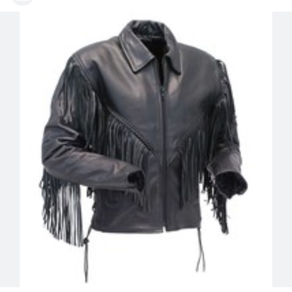 Unik | Jackets & Coats | Unik Black Leather Fringed Motorcycle Jacket L ...